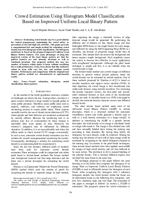 Pdf Crowd Estimation Using Histogram Model Classificationbased On Improved Uniform Local
