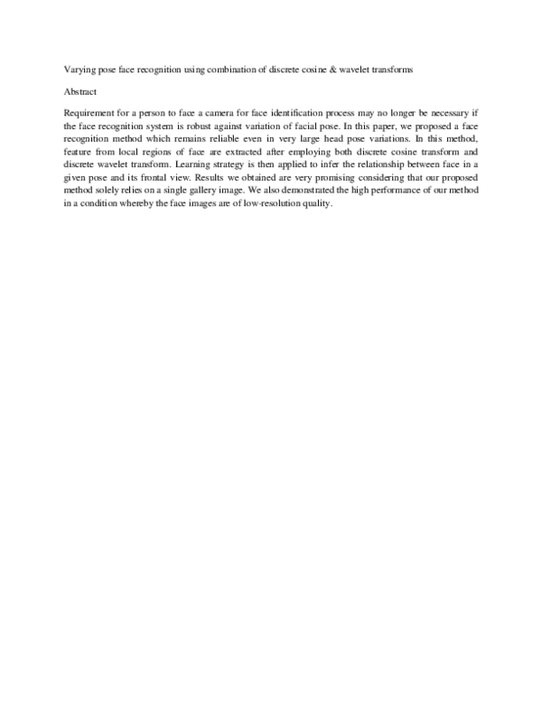 Pdf Varying Pose Face Recognition Using Combination Of Discrete