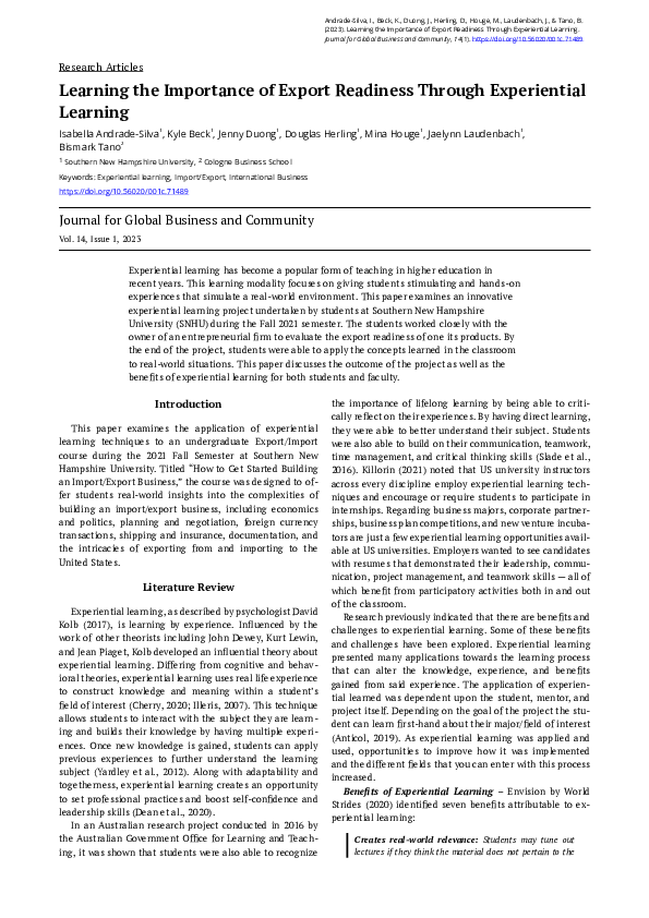 (PDF) Learning the Importance of Export Readiness Through Experiential ...