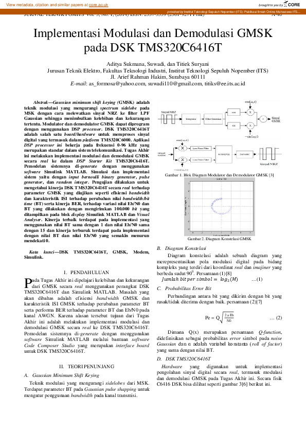 (PDF) Implementasi Modulasi Dan Demodulasi GMSK Pada DSK TMS320C6416T | Suwadi Suwadi - Academia.edu