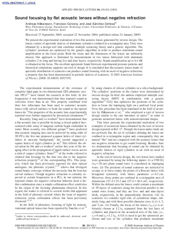 (PDF) Sound focusing by flat acoustic lenses without negative refraction