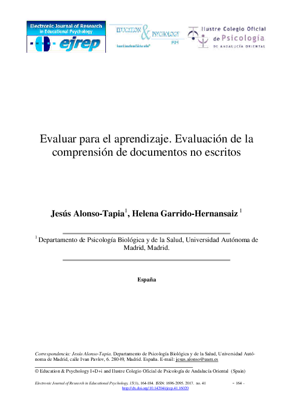 (PDF) Evaluar para el aprendizaje. Evaluación de la comprensión de documentos no escritos ...