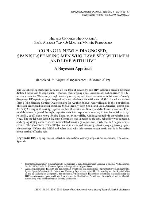 (PDF) Coping in Newly Diagnosed, Spanish-Speaking Men Who Have Sex With ...