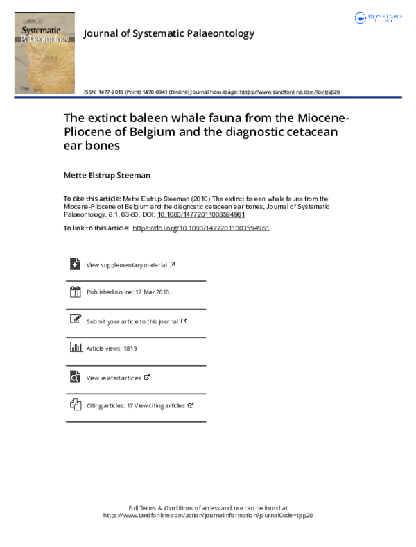 (PDF) The extinct baleen whale fauna from the Miocene-Pliocene of ...