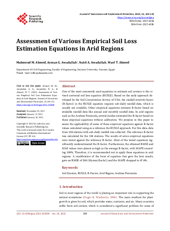 (PDF) Assessment of Various Empirical Soil Loss Estimation Equations in ...
