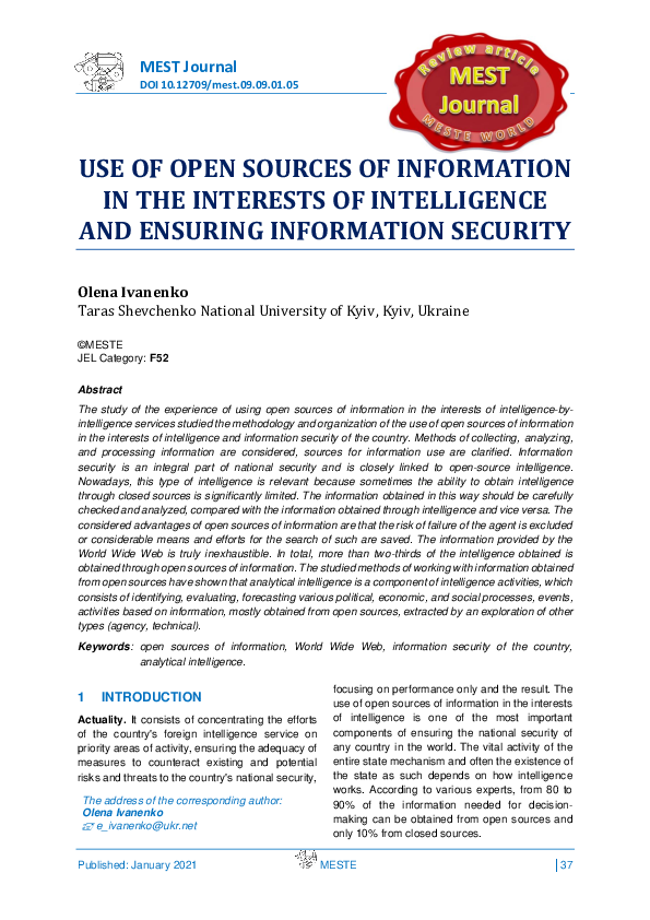 (PDF) Use of Open Sources of Information in the Interests of ...