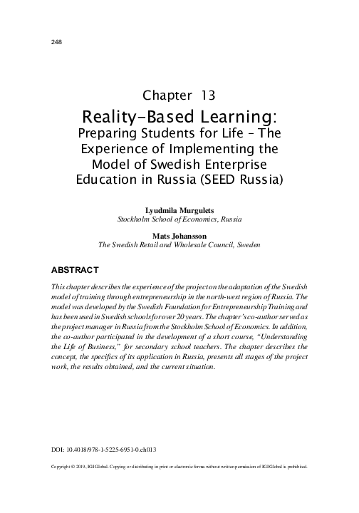 (PDF) Reality-Based Learning | Lyudmila Murgulets - Academia.edu