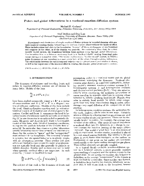 (PDF) Pulses and global bifurcations in a nonlocal reaction-diffusion system