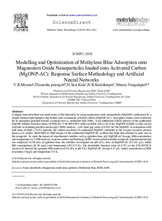 (PDF) Modelling and optimization of methylene blue adsorption from wastewater utilizing magnetic ...