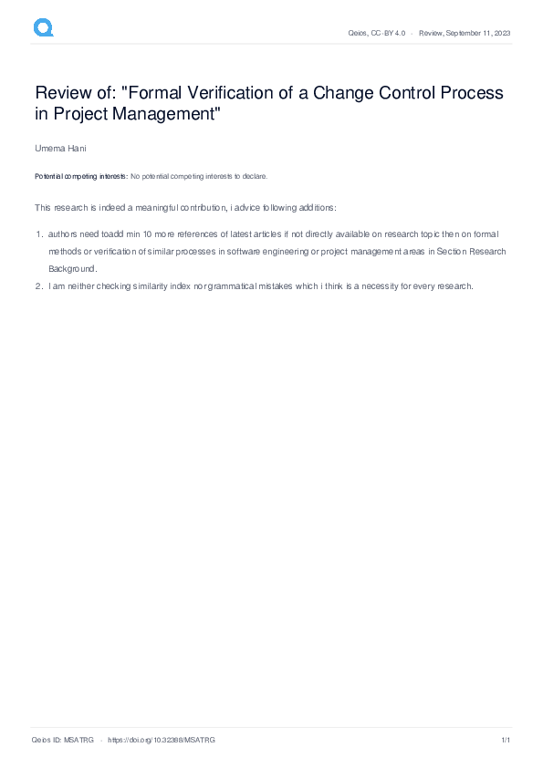 (PDF) Review of: "Formal Verification of a Change Control Process in Project Management