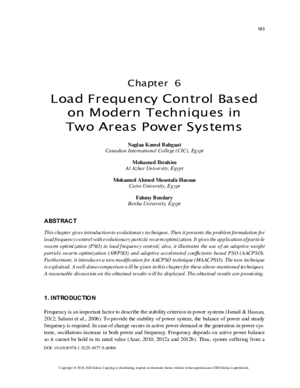 (PDF) Load Frequency Control Based on Modern Techniques in Two Areas Power Systems