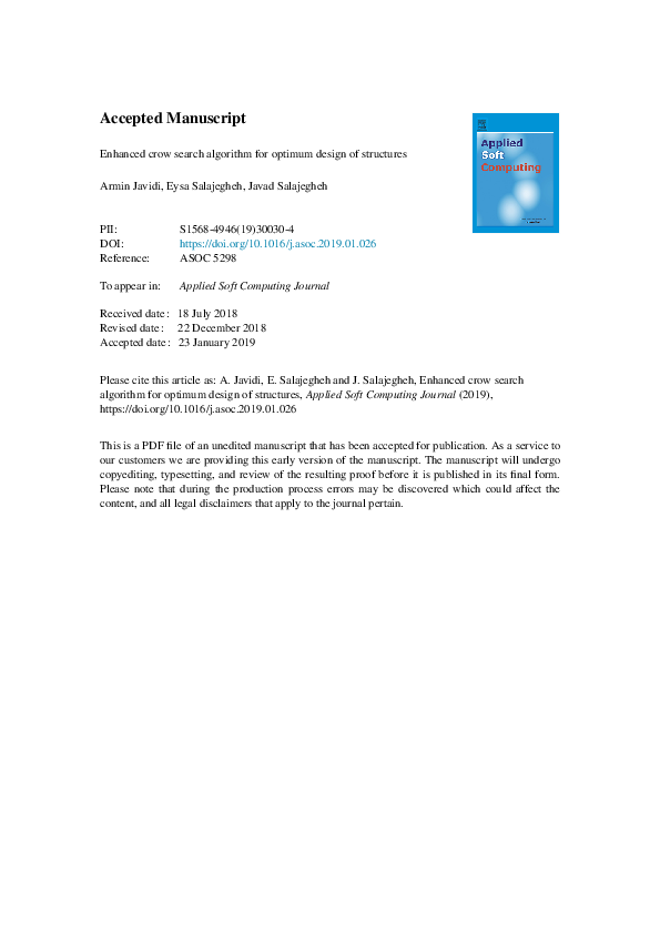 Pdf Enhanced Crow Search Algorithm For Optimum Design Of Structures
