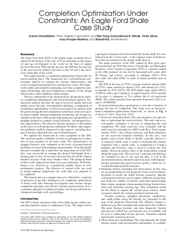 (PDF) Completion Optimization Under Constraints - An Eagle Ford Shale Case Study | Aura Araque ...