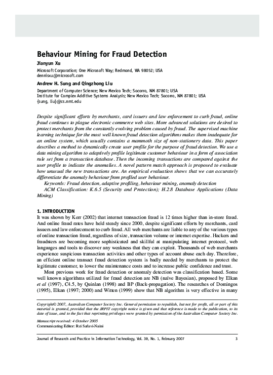 (PDF) Behaviour mining for fraud detection