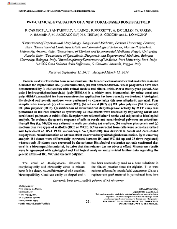 (PDF) Pre-Clinical Evaluation of a New Coral-Based Bone Scaffold
