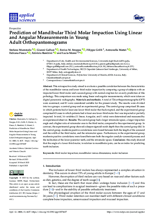 (PDF) Prediction of Mandibular Third Molar Impaction Using Linear and ...
