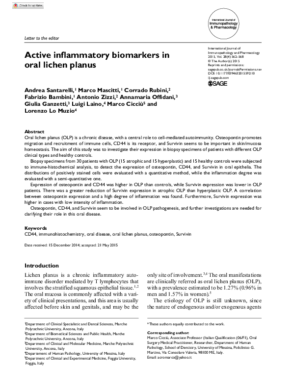 (PDF) Active inflammatory biomarkers in oral lichen planus