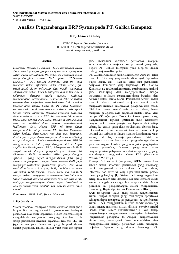 (PDF) Analisis Pengembangan ERP System pada PT. Galilea Komputer