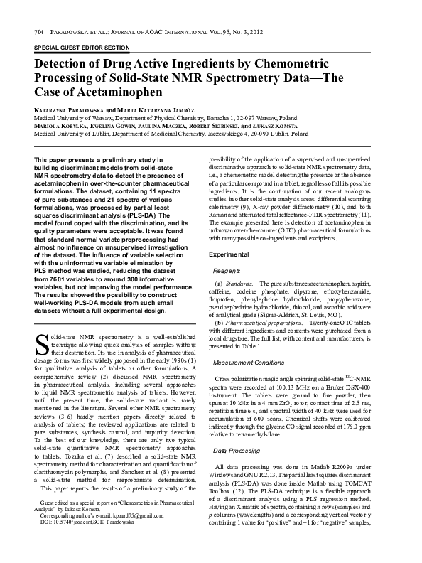 (PDF) Detection of Drug Active Ingredients by Chemometric Processing of ...