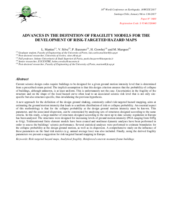 (PDF) Advances in the definition of fragility models for the ...