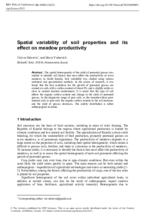 (PDF) Spatial variability of soil properties and its effect on meadow productivity