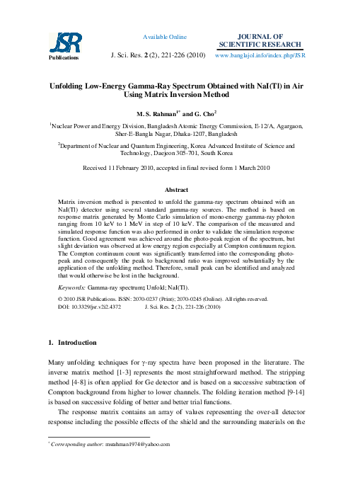 (PDF) Unfolding Low-Energy Gamma-Ray Spectrum Obtained with NaI(Tl) in ...