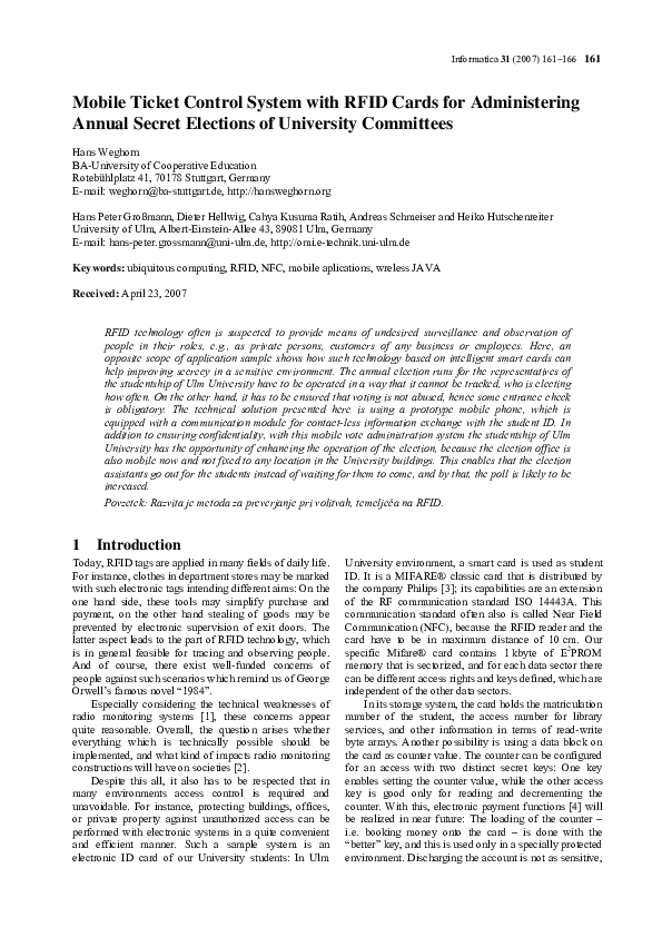 (PDF) Mobile Ticket Control System with RFID Cards for Administering ...
