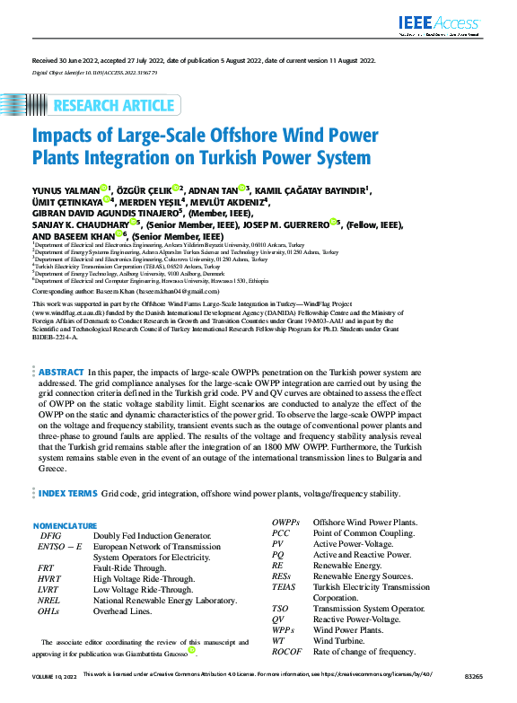 (PDF) Impacts of Large-Scale Offshore Wind Power Plants Integration on ...