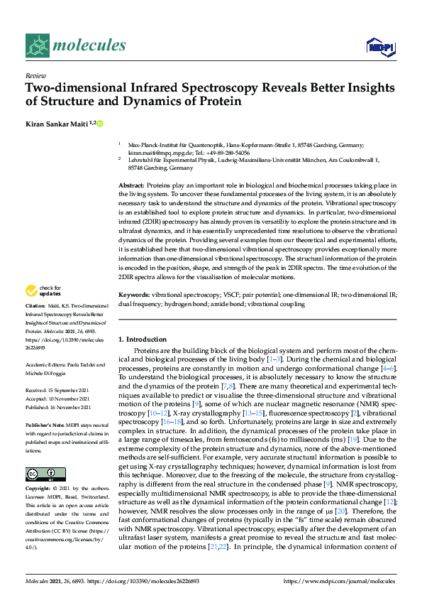 (PDF) Two-dimensional Infrared Spectroscopy Reveals Better Insights of Structure and Dynamics of ...
