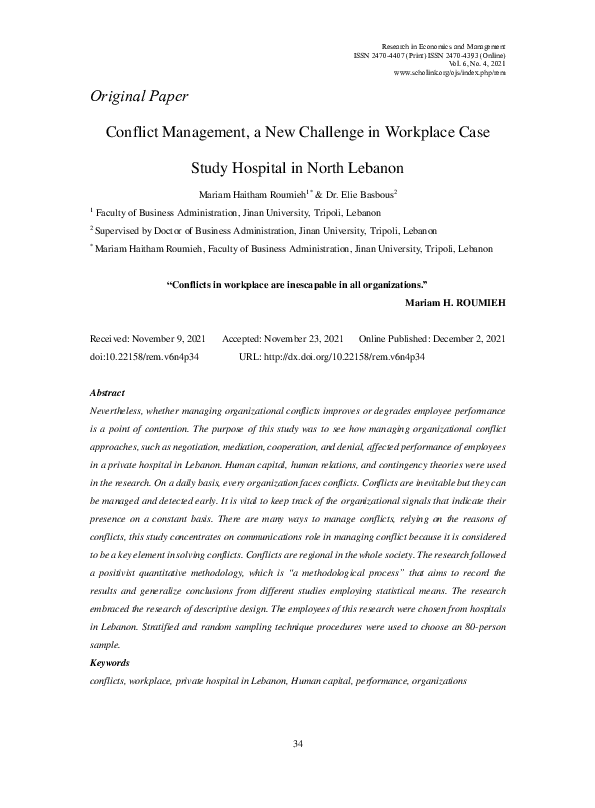 (PDF) Conflict Management, a New Challenge in Workplace Case Study ...