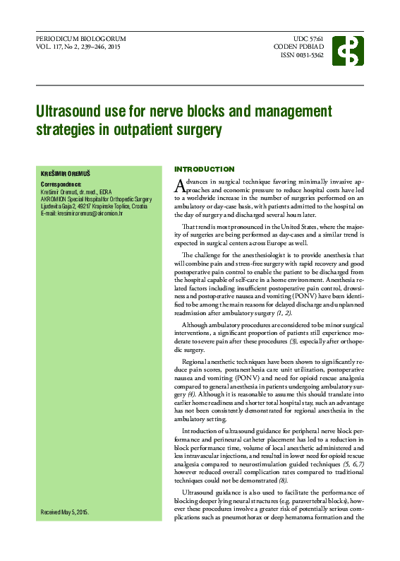 (PDF) Ultrasound use for nerve blocks and management strategies in ...