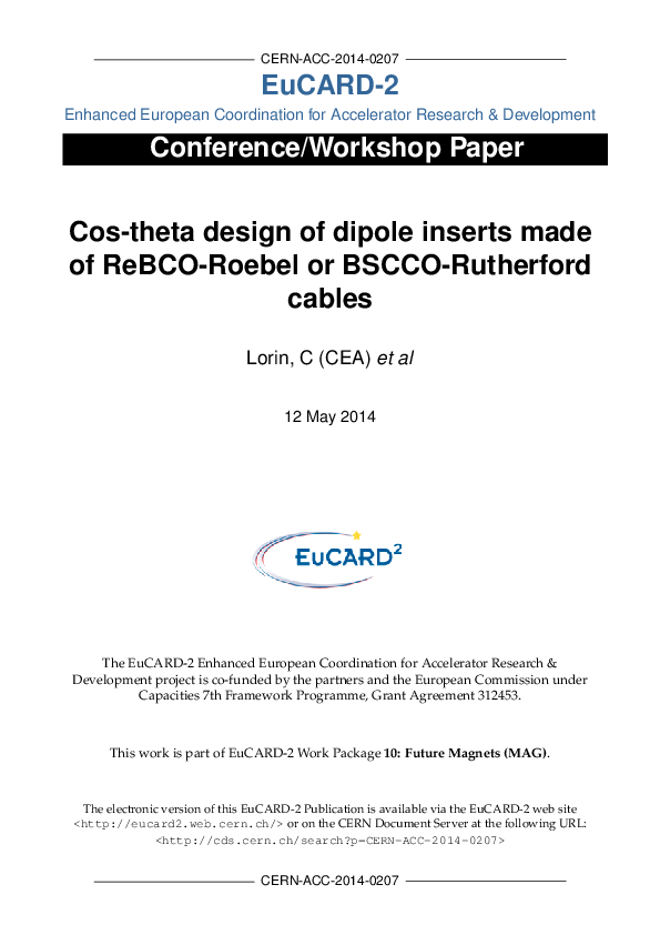 (PDF) Cos- $\theta$ Design of Dipole Inserts Made of REBCO-Roebel or ...