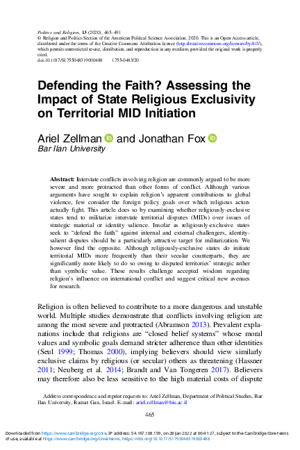 (PDF) Defending the Faith? Assessing the Impact of State Religious ...