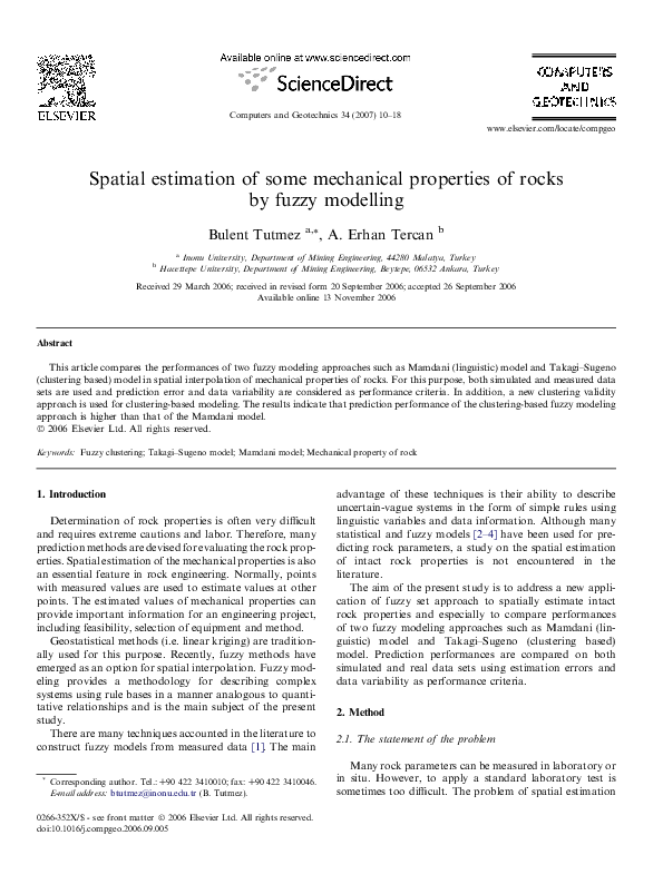 (PDF) Spatial estimation of some mechanical properties of rocks by fuzzy modelling | Erhan ...