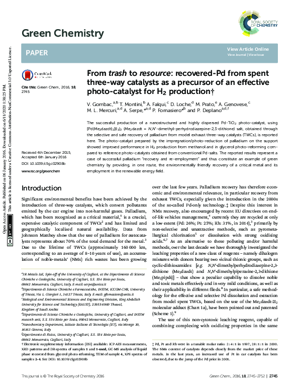 (PDF) From trash to resource: recovered-Pd from spent three-way ...