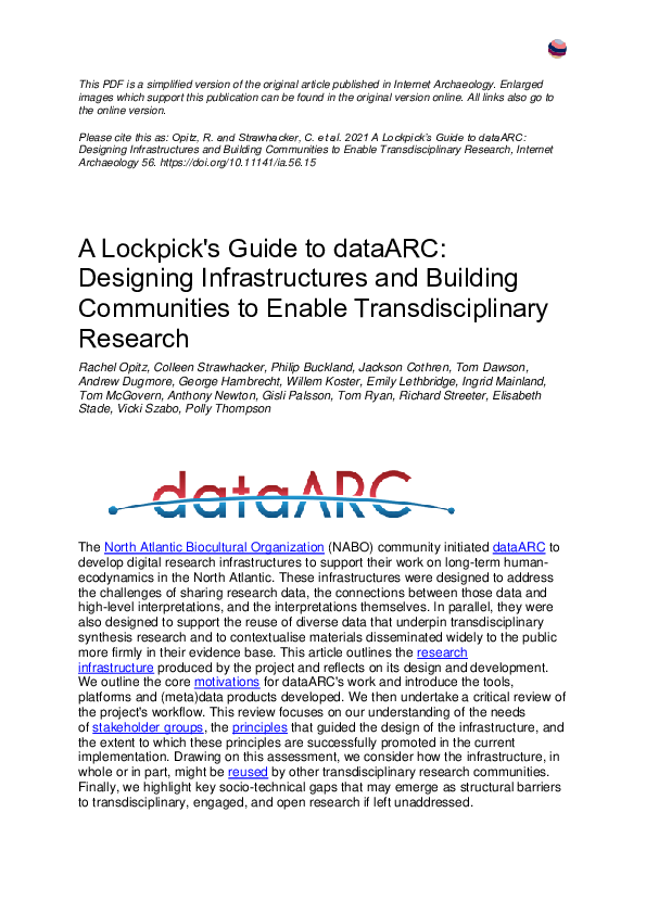 (PDF) A Lockpick's Guide to dataARC: Designing Infrastructures and Building Communities to ...