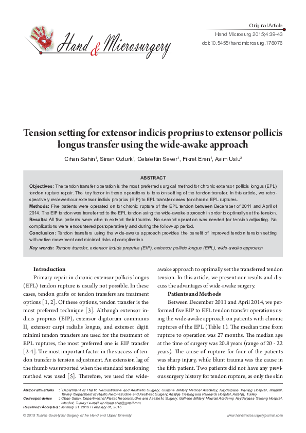 (PDF) Tension setting for extensor indicis proprius to extensor ...