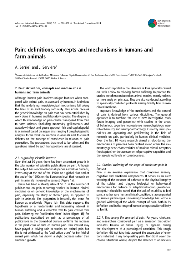(PDF) Pain: definitions, concepts and mechanisms in humans and farm animals