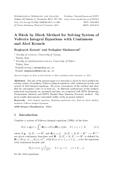 (PDF) A Block by Block Method for Solving System of Volterra Integral ...