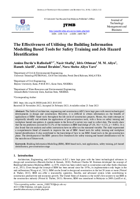 (PDF) The Effectiveness of Utilising the Building Information Modelling Based Tools for Safety ...