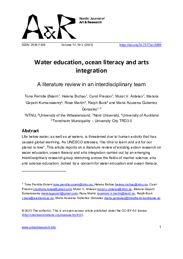 (PDF) Water education, ocean literacy and arts integration A literature ...