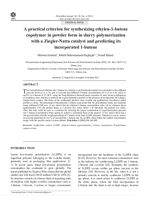 (PDF) A practical criterion for synthesizing ethylen-1-butene copolymer ...