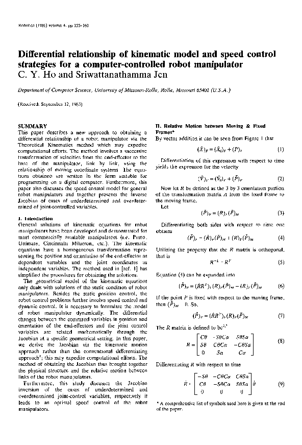 (PDF) Differential relationship of kinematic model and speed control strategies for a computer ...
