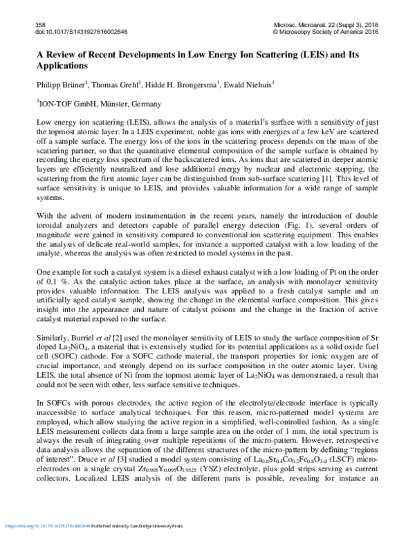 (PDF) A Review of Recent Developments in Low Energy Ion Scattering ...