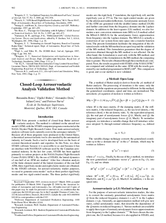 (PDF) Closed-Loop Aeroservoelastic Analysis Validation Method