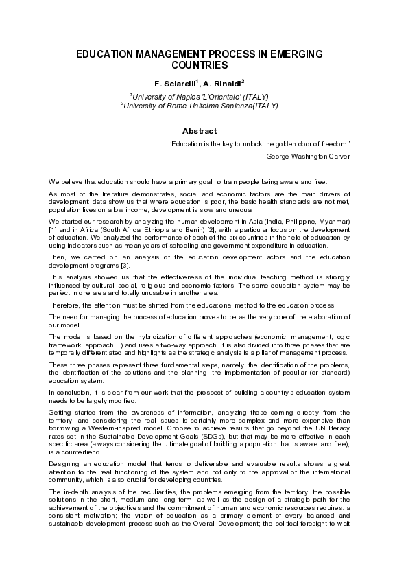 (PDF) Education Management Process in Emerging Countries