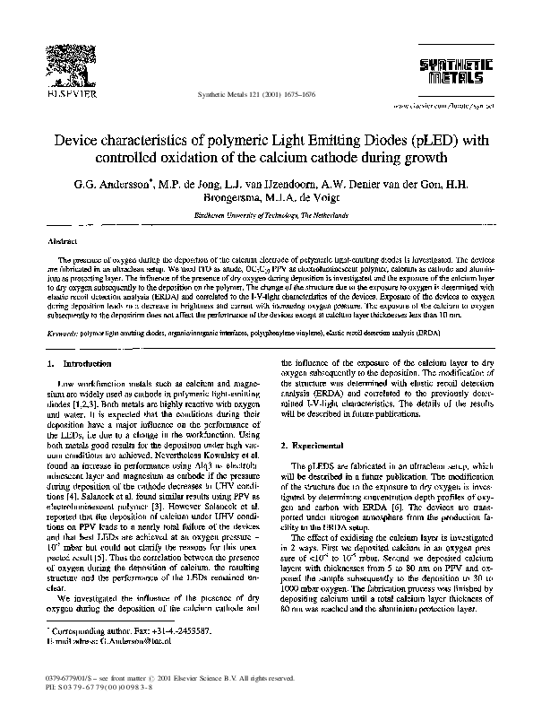 (PDF) Device characteristics of polymeric Light Emitting Diodes (pLED) with controlled oxidation ...
