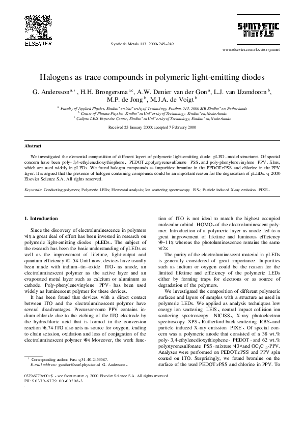 (PDF) Halogens as trace compounds in polymeric light-emitting diodes