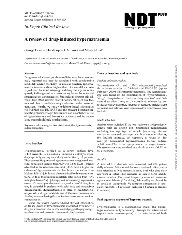 (PDF) A review of drug-induced hypernatraemia | G. Liamis - Academia.edu