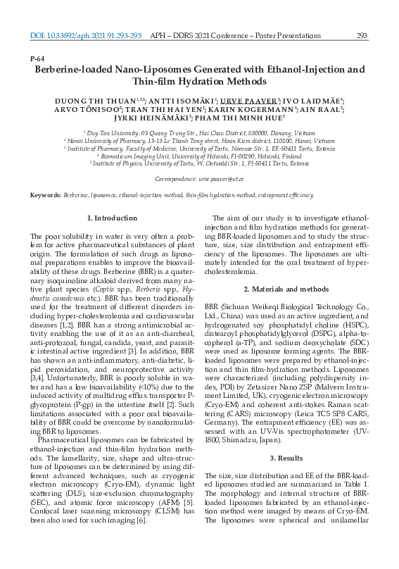 (PDF) Berberine-loaded Nano-Liposomes Generated with Ethanol-Injection ...